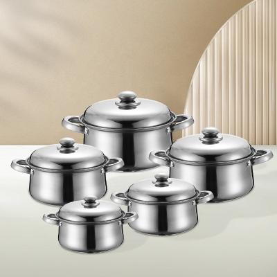 China Hot Selling Different Size Kitchen Soup Pot Set 5pcs Stainless Steel Cookware Set Ollas Cooking Pot Set for sale