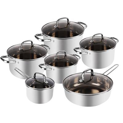 China Hot Selling 12pcs Stainless Steel Cookware Set Cooking Tornado Pots And Pans Cookware Sets for sale