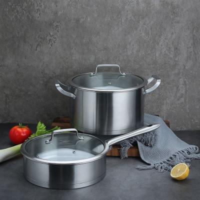 China Factory Direct Sale Pans And Pots Sets Silver Cooking Pot Sets Stainless Steel Cookware Sets For Kitchen for sale