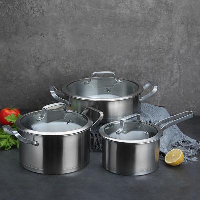 China Best Selling Silver Kitchen Sauce Pot Soup Pot Fry Pan Cooking Pot Set With Stainless Steel Handle for sale