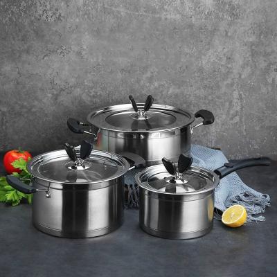 China Amazon Multifunctional Kitchen Cookware Silver Cooking Pot Set Stainless Steel Pans And Pots Set With Lid for sale