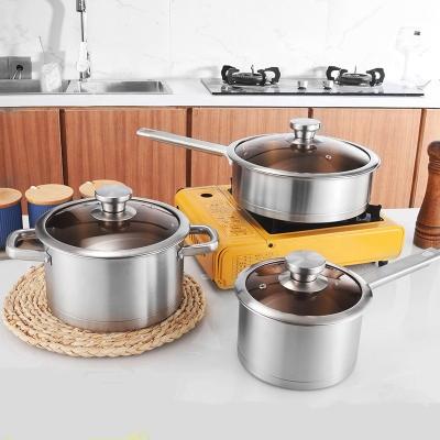 China Amazon Top Seller Multipurpose 6PCS Pot Stainless Steel Frying Pan Cookware Sets With Glass Lid for sale