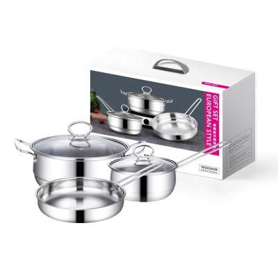 China Hot Selling Cookware Set 5 PCS Stainless Steel Cookware Cook Pot Cooking Pot Set With SS Handle for sale