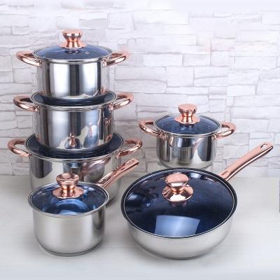 China Non Stick Kitchen Stainless Steel Cookware Set With Glass Lid for sale