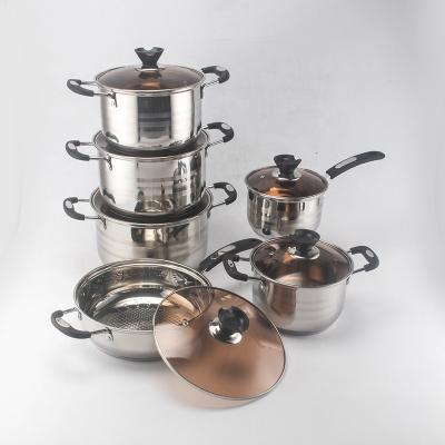 China Best Sale Kitchen 12 Piece Cooking Pot Set Pot And Pans Stainless Steel Cookware Set for sale