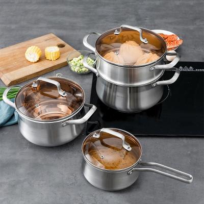 China Factory Kitchen 304 Stainless Steel Steamer Pot Soup Pot Milk Pot Cooking Ware With Lid for sale