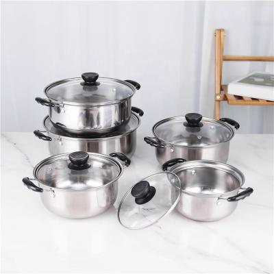 China Hot Sale 10 Piece Stainless Steel Cookware Soup Pot Set Stock Pots Cooking Ware Set Cooking Pot Set for sale