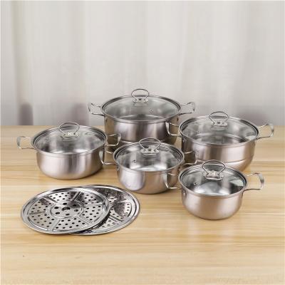 China Stainless Steel Kitchenware 12pcs Cookware Set 16/18/20/22/24cm Soup Pot Food Cooking for sale