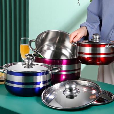 China Hot Selling Color Body Soup Cooking Pot Set Ollas Stainless Steel 410 Cookware Set for Kitchen for sale