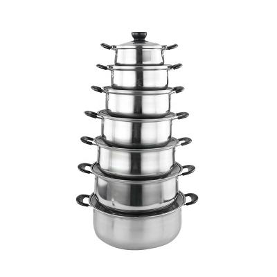China Bakelite handle different size cookware set stainless steel 16cm 18cm 30cm pot for kitchen for sale