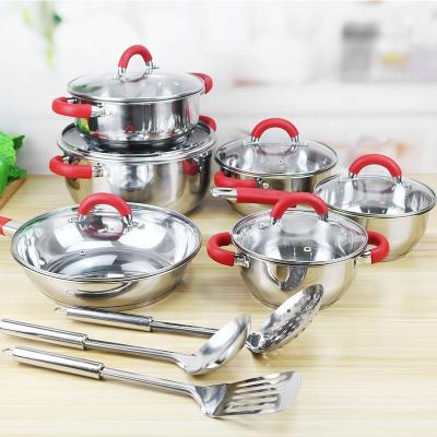 China Home Cooking Set 15pcs Cooking Pot Set 16cm Sauce Pot 18cm 20cm 24cm Cookware Set for sale