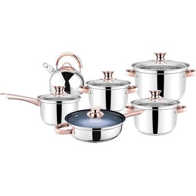 China 12pcs Non-stick 201 Stainless Steel Cookware Set Nonstick Cooking Pot Colorful for sale