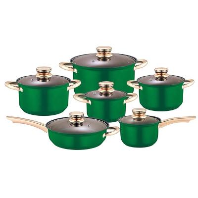 China Hot Sale Color Cookware Non Stick Cookware Sets 12pcs Stainless Steel Cooking Pot for sale