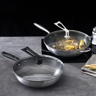 China Direct Selling Kitchen 32cm 34cm Stainless Steel Honeycomb Fry Pan Non-stick Frying Pan for sale