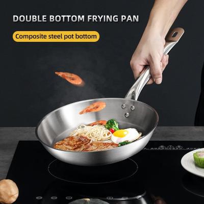 China Hot Selling Double Bottom Stainless Steel Non Stick Frying Pan With Stainless Steel Handle for sale