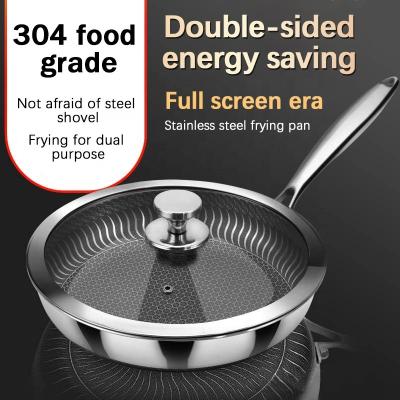China New Arrival Kitchen Cooking Frying Pan Frypan Non Stick Honeycomb 18/8 304 Stainless Steel Fry Pan for sale