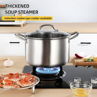China Kitchen Hot Fashion Silver Cooking Soup Pot 410 Stainless Steel Steamer Pot Induction Stock Pot With Glass Lid for sale