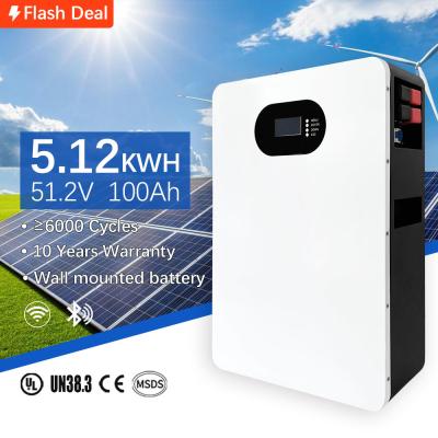 China 51.2V 5kWh LiFePO4 Solar Power Wall Battery Home Energy Storage System Wall Mounted for sale