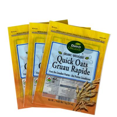 China Custom Printed Food Grade Reusable Zipper Mylar Bags Recyclable  Stand up Quick Oats Packaging Bags With Transparent Window for sale