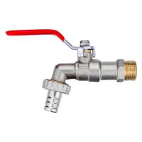 China Nickel Plated Outdoor Garden Brass Bib Cock With Red Lever Handle Hose Connector for sale