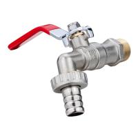 China Nickel Plated Outdoor Garden Brass Bib Cock With Red Lever Handle Hose Connector for sale