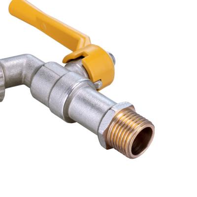 China Heavy Brass Valve Bibcock Garden Water Tap with Hose Union Connect Yellow Handle for sale