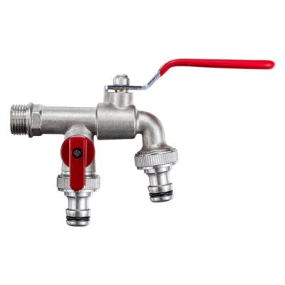 China DN15 DN25 Double Nozzle Single Handle Graden Water Tap One In Two Out Brass Bibcock for sale
