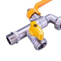 China Ball Inside Garden Bibcock Ball Valve Hose Union Connect 1/2 Inch And 3/4 Inch Brass Double Yellow Head Bibcock for sale