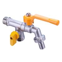 China ISO Certified Garden Brass Bibcock Valve Hose Union Manual Open Two Head Brass Garden Bibcock for sale