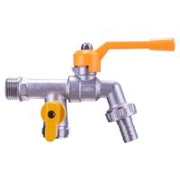 China ISO Certified Garden Brass Bibcock Valve Hose Union Manual Open Two Head Brass Garden Bibcock for sale