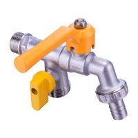 China Three Way One In Two Out Double Head Yellow Single Handle Brass Garden Water Tap Bibcock for sale