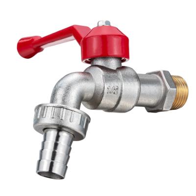 China Forged Red Long Handle Surface Forged Brass Chrome Plated Ball Garden Water Tap Bib Cock for sale
