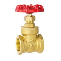 China Sanitary 2 Inch DN50 PN16 Brass Color Body Brass Gate Valve With Round Red Handle for sale
