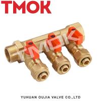 China Sand Blasting Brass Color Body 3/4 Inch Three Way Manifold Valve For Water Distributor for sale