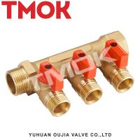 China Sand Blasting Brass Color Body 3/4 Inch Three Way Manifold Valve For Water Distributor for sale