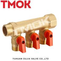 China Sand Blasting Brass Color Body 3/4 Inch Three Way Manifold Valve For Water Distributor for sale