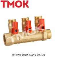 China Sand Blasting Brass Color Body 3/4 Inch Three Way Manifold Valve For Water Distributor for sale