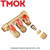 China Sand Blasting Brass Color Body 3/4 Inch Three Way Manifold Valve For Water Distributor for sale