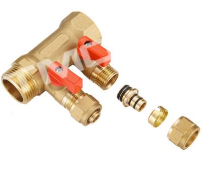 China Disc Valve Hvac Football 2 Way 25MM 1 Inch Brass Water Manifold For Water Distributor for sale
