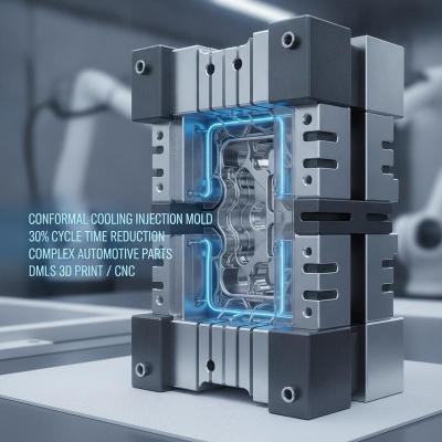 China Conformal Cooling Injection Mold with 30 Percent Cycle Time Reduction for Complex Automotive Parts via DMLS 3D Print / CNC for sale