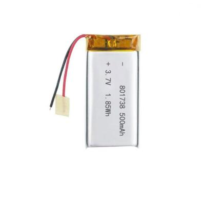 China 801738 Lithium Polymer Battery 3.7V 500mAh Soft Pack Lithium Battery for Bluetooth Earphones and Smart Wearable Devices for sale