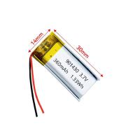 China 3.7V Li-Polymer Battery 901430 360mAh Rechargeable Soft Pack Battery for Disinfection Lamp and Mite Remover for sale