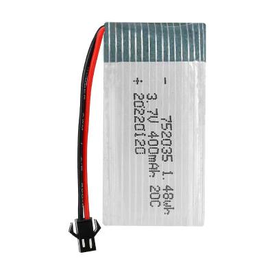 China 3.7V 400mAh Lithium Battery 752035 High Rate 20C Drone Battery for RC Aircraft for sale