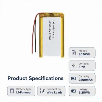 China 903659  3.7V 2500mAh Li-po Battery Cell Continuous Discharge for Wearable and Portable Electronics for sale