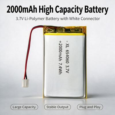 China 3.7V 2000mAh 654060 Soft Pack Li-po Battery 7.4Wh  Lithium Cell for Smart Home Mini Instrument Tracker for sale