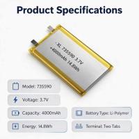 China In Stock 735590 3.7V 4000mAh Li-Polymer Battery Large Capacity Double Tabs  Power Bank Replacement Cell for sale
