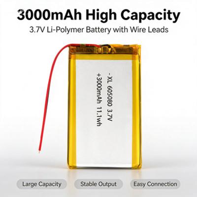 China 3.7V 3000mAh 605080 Rechargeable Soft Pack Li-po Battery Safe Stable Discharge for Portable Instrument Smart Home Devices for sale