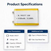 China Grade a  595577 Li-po Battery 3.8V 4100mAh  Rechargeable Lithium Cell for Smart Wearable Devices for sale