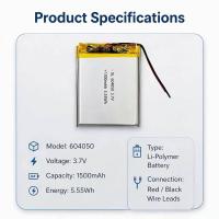 China 604050 3.7V 1500mAh  Polymer Battery 5.55Wh  Soft Pack Li-po Cell for Small Electronic Gadgets for sale