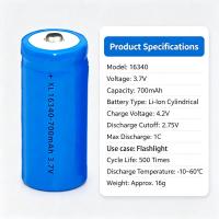 China 16340 700mAh 3.7V Li-ion Rechargeable Battery for Flashlight Laser Pointer for sale